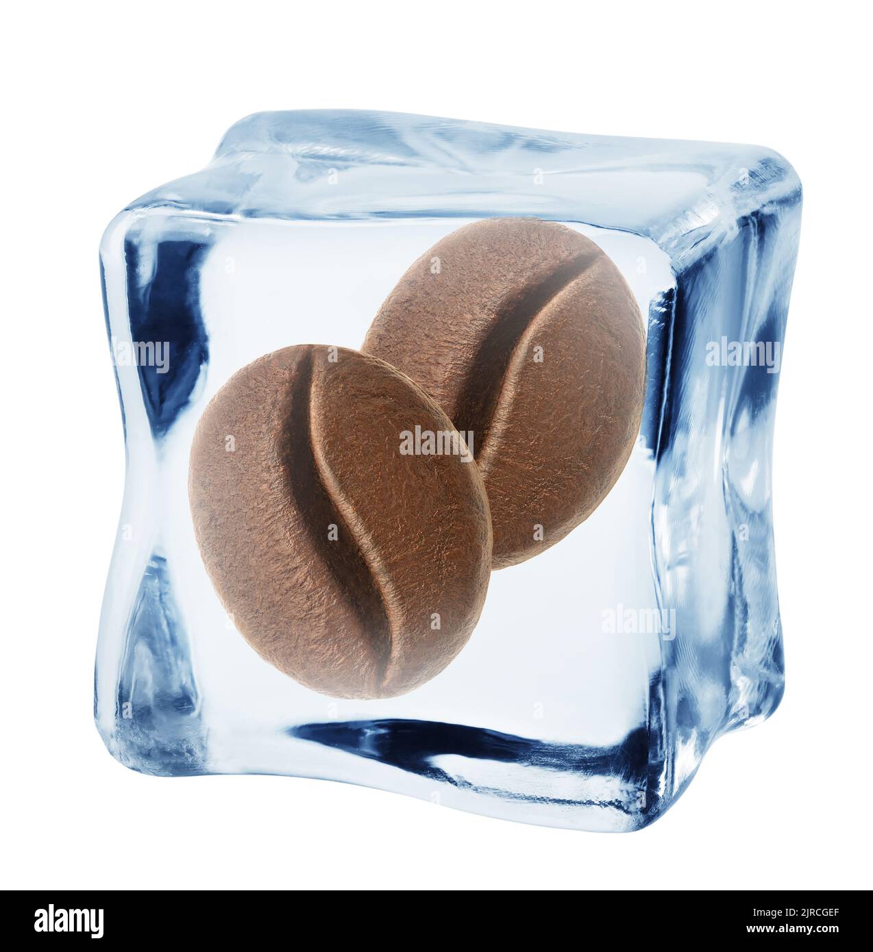 coffee grain in ice cube, isolated on white background, clipping path ...