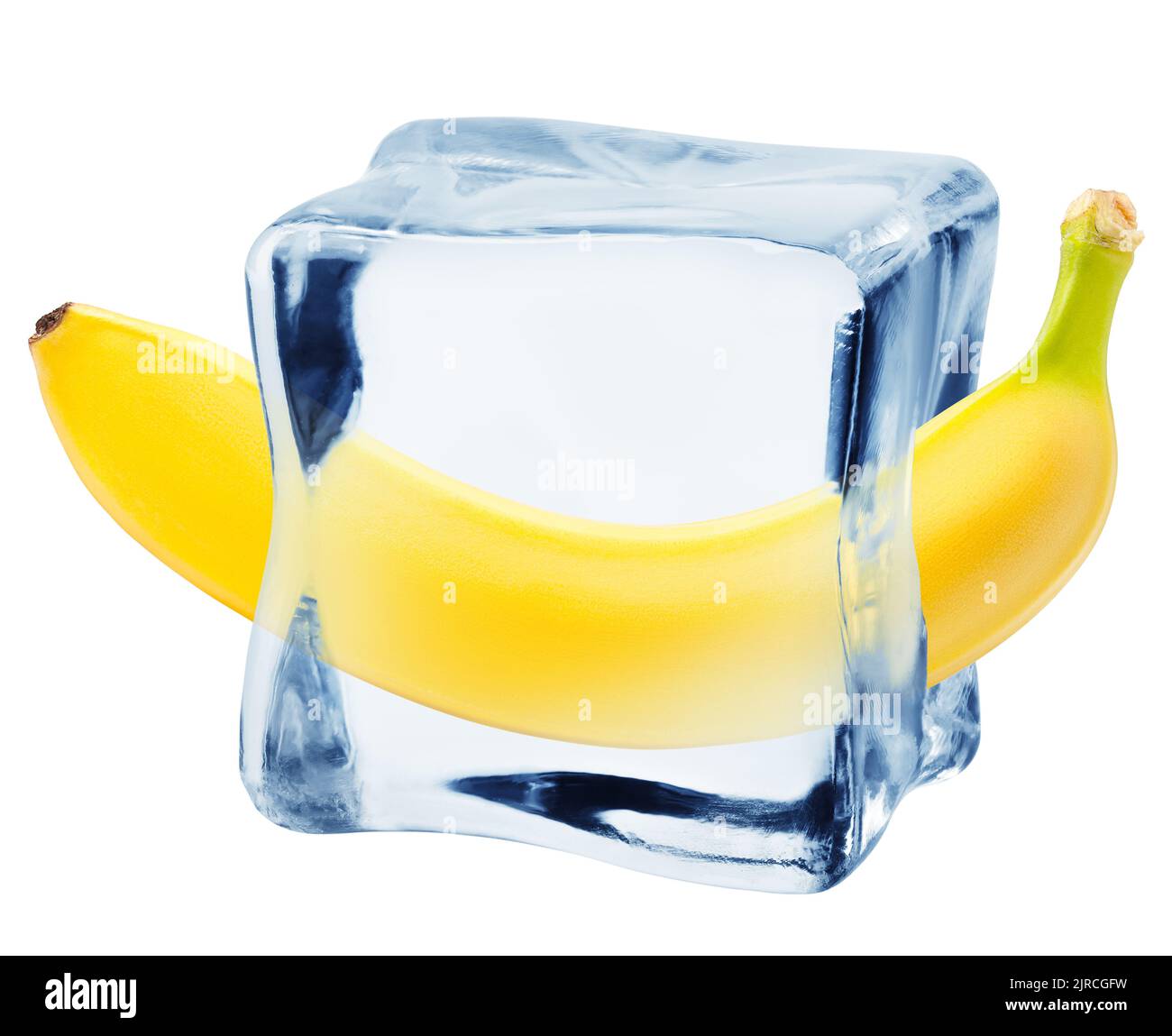 banana in ice cube, isolated on white background, clipping path, full ...
