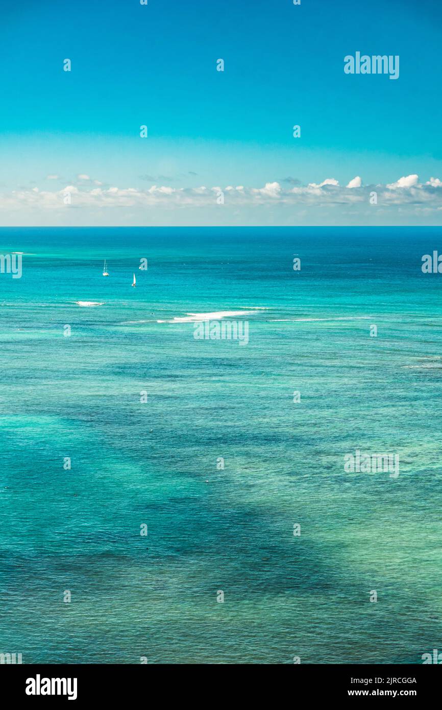 Areal view of clear and vibrant waters of the Pacific Ocean off the ...