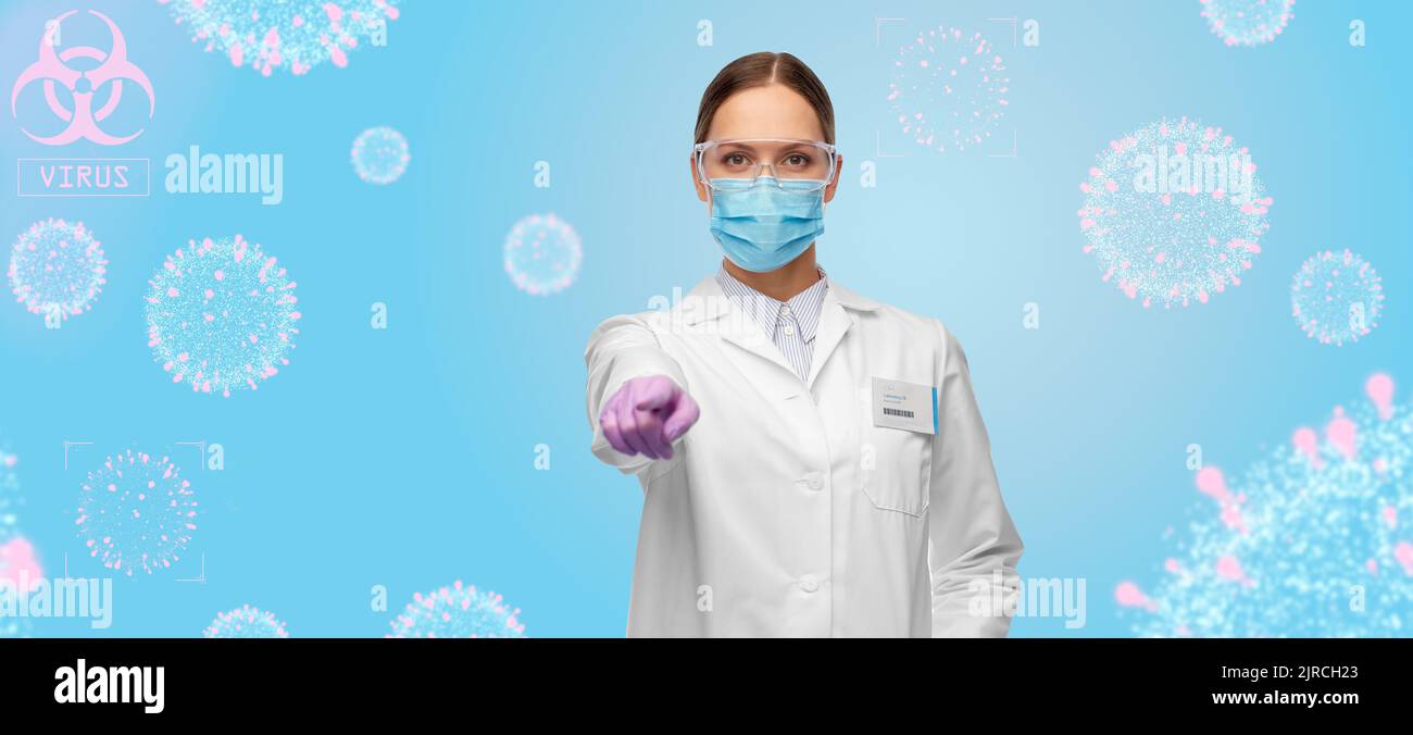female scientist in medical mask and goggles Stock Photo - Alamy