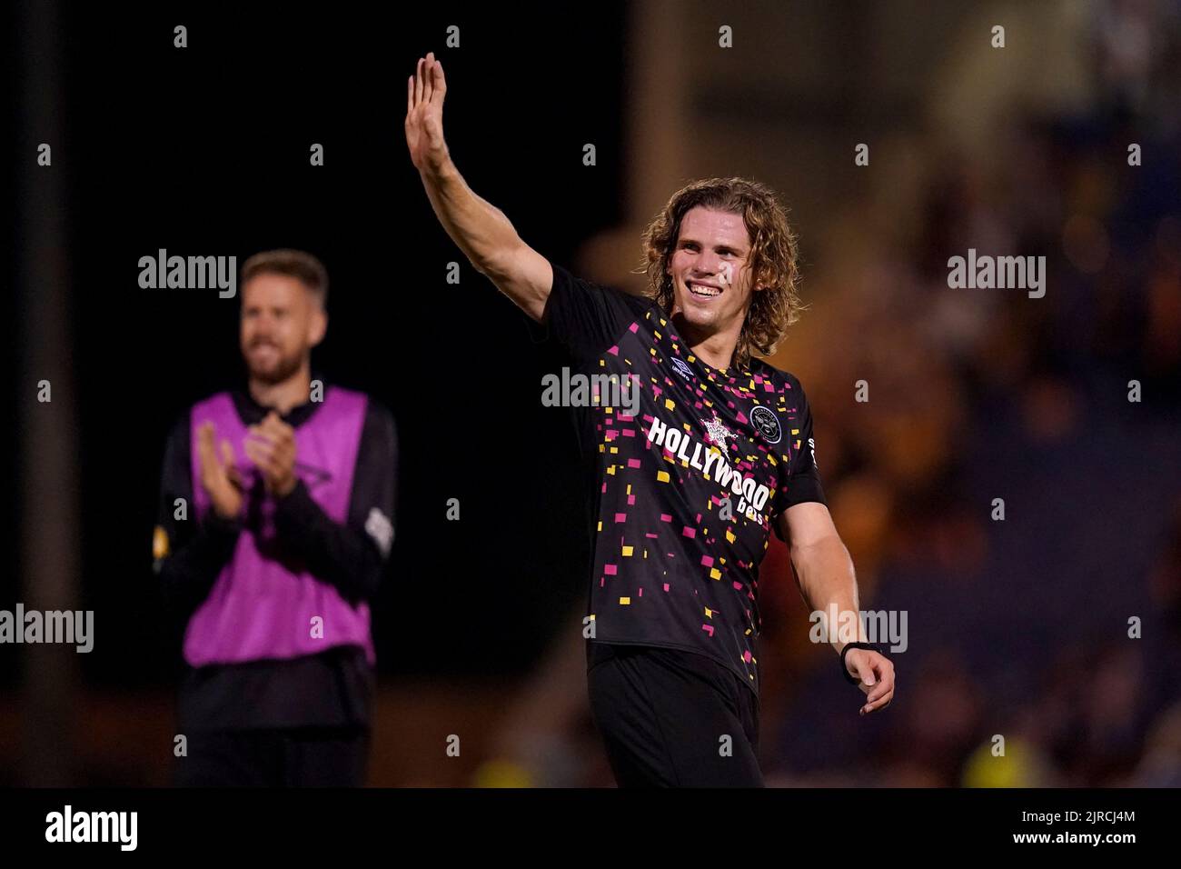Brentford's Mads Bech Sorensen gestures to fans after the Carabao Cup ...