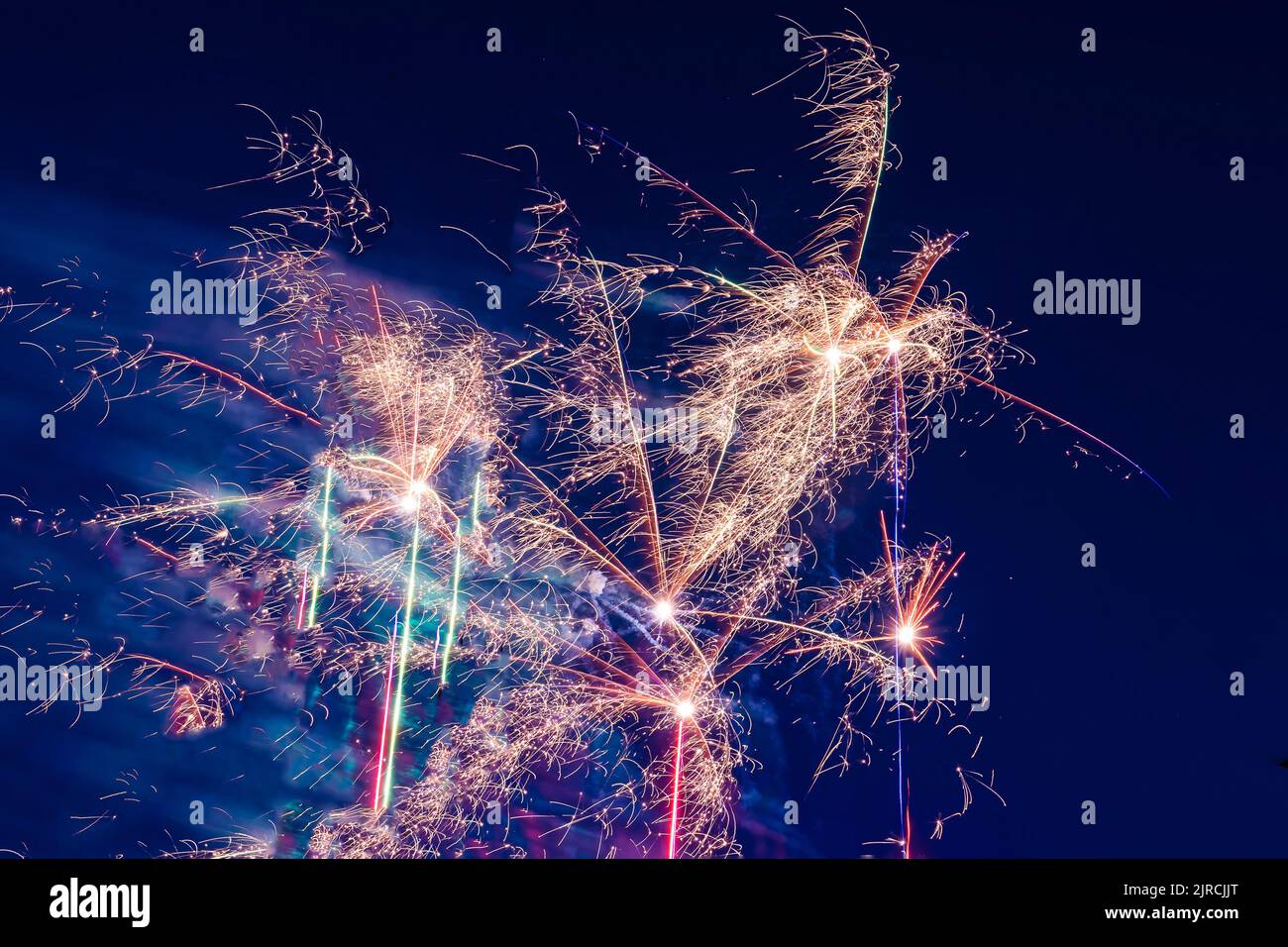 Bright, beautiful blue fireworks in the night sky. High quality photo ...