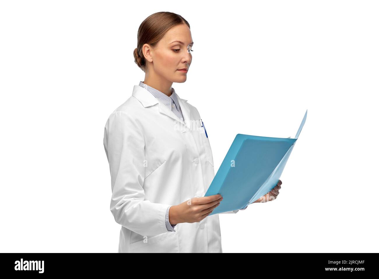 female doctor or scientist with folder Stock Photo - Alamy