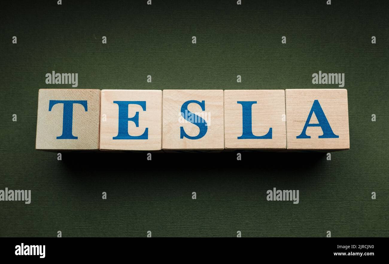 January 31, 2022. Austin, Texas. The name of the Tesla company, laid ...