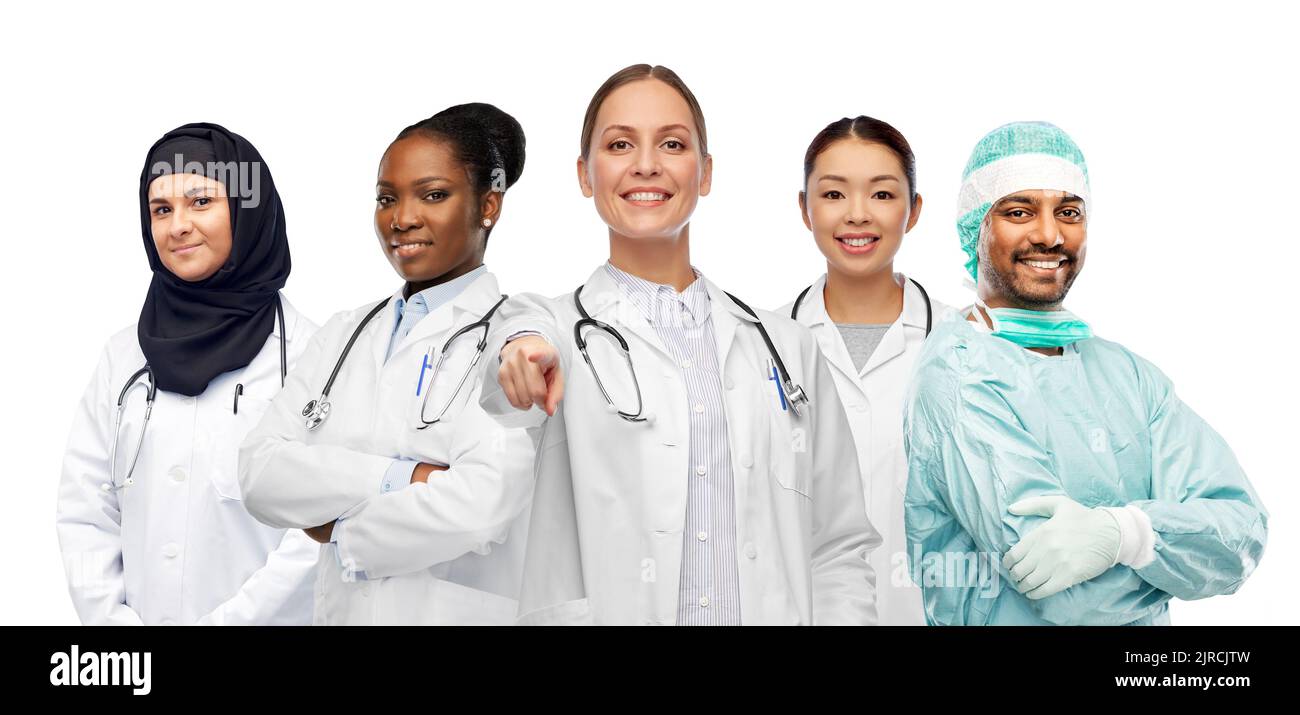 international group of doctors pointing to you Stock Photo - Alamy