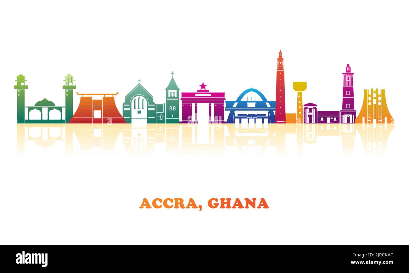 Colourfull Skyline panorama of city of Accra, Ghana - vector ...
