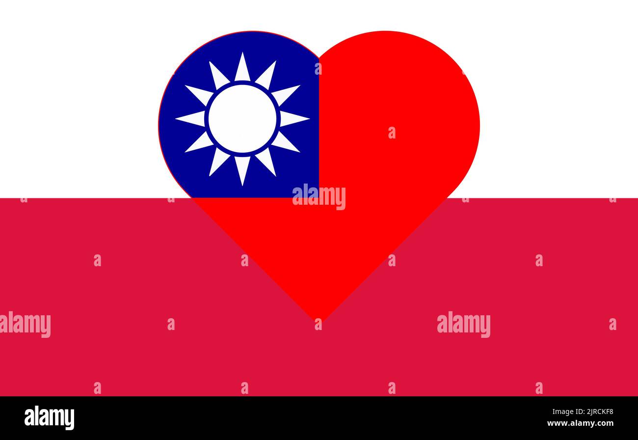 Flag of Taiwan in the form of a heart on the flag of Poland. Allied ...