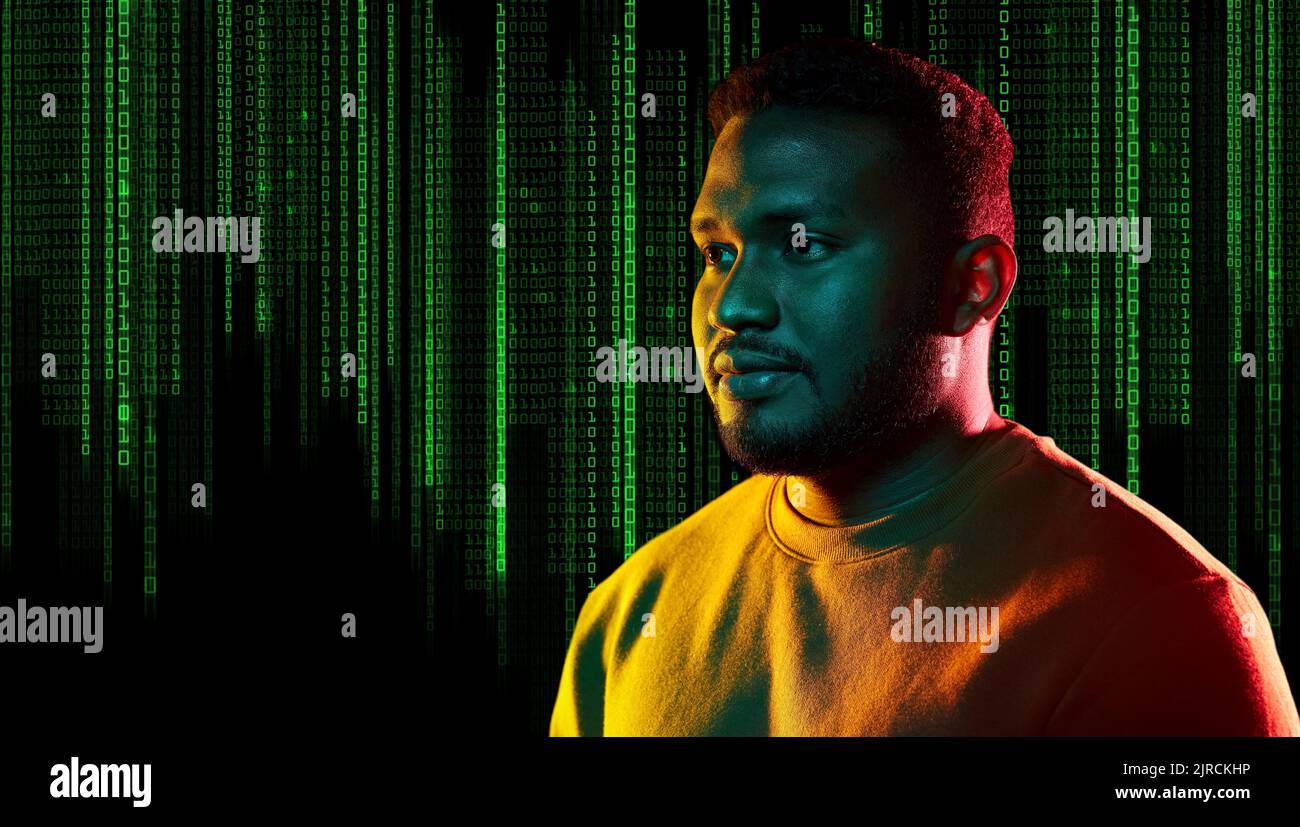 young african american man over binary code Stock Photo - Alamy