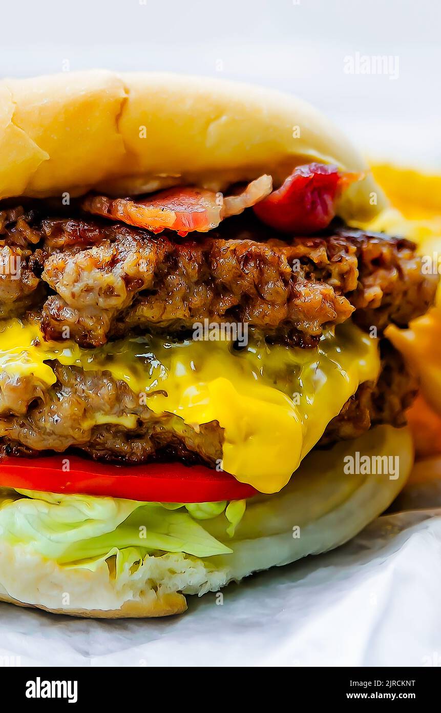 A bacon double cheeseburger is pictured at Phillip's Grocery, Sept. 24 ...