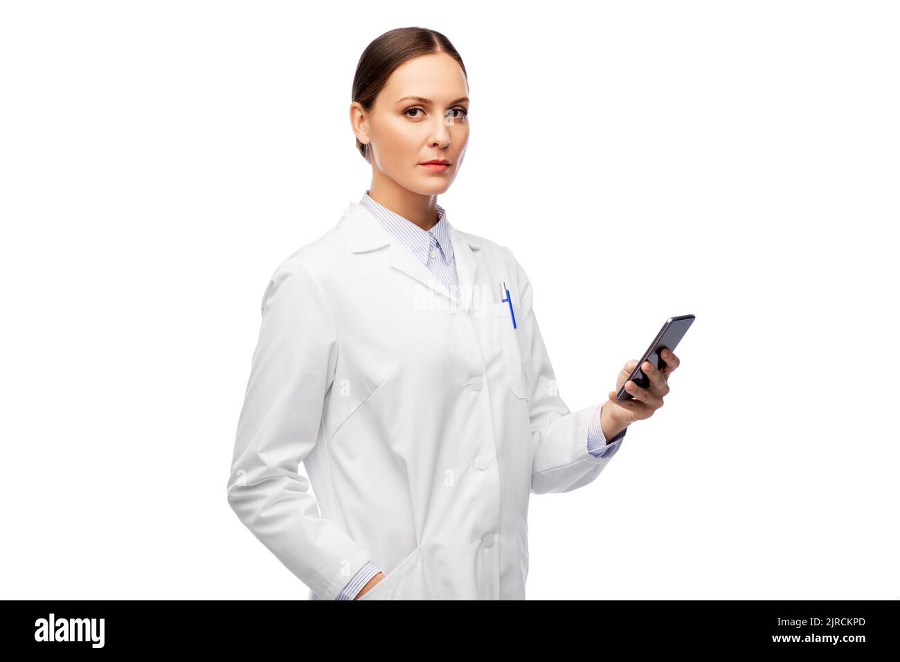 female doctor with smartphone Stock Photo - Alamy