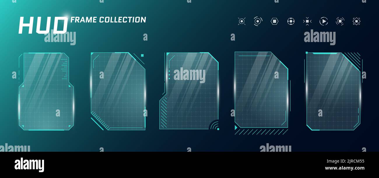 HUD digital futuristic user interface square vertical frame set. Sci Fi high tech screens. Game ...