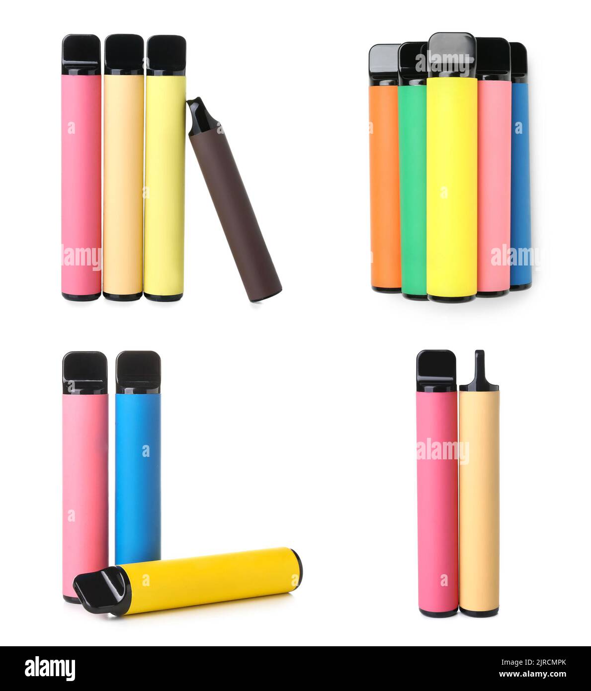 Collage of colorful electronic cigars on white background Stock Photo ...