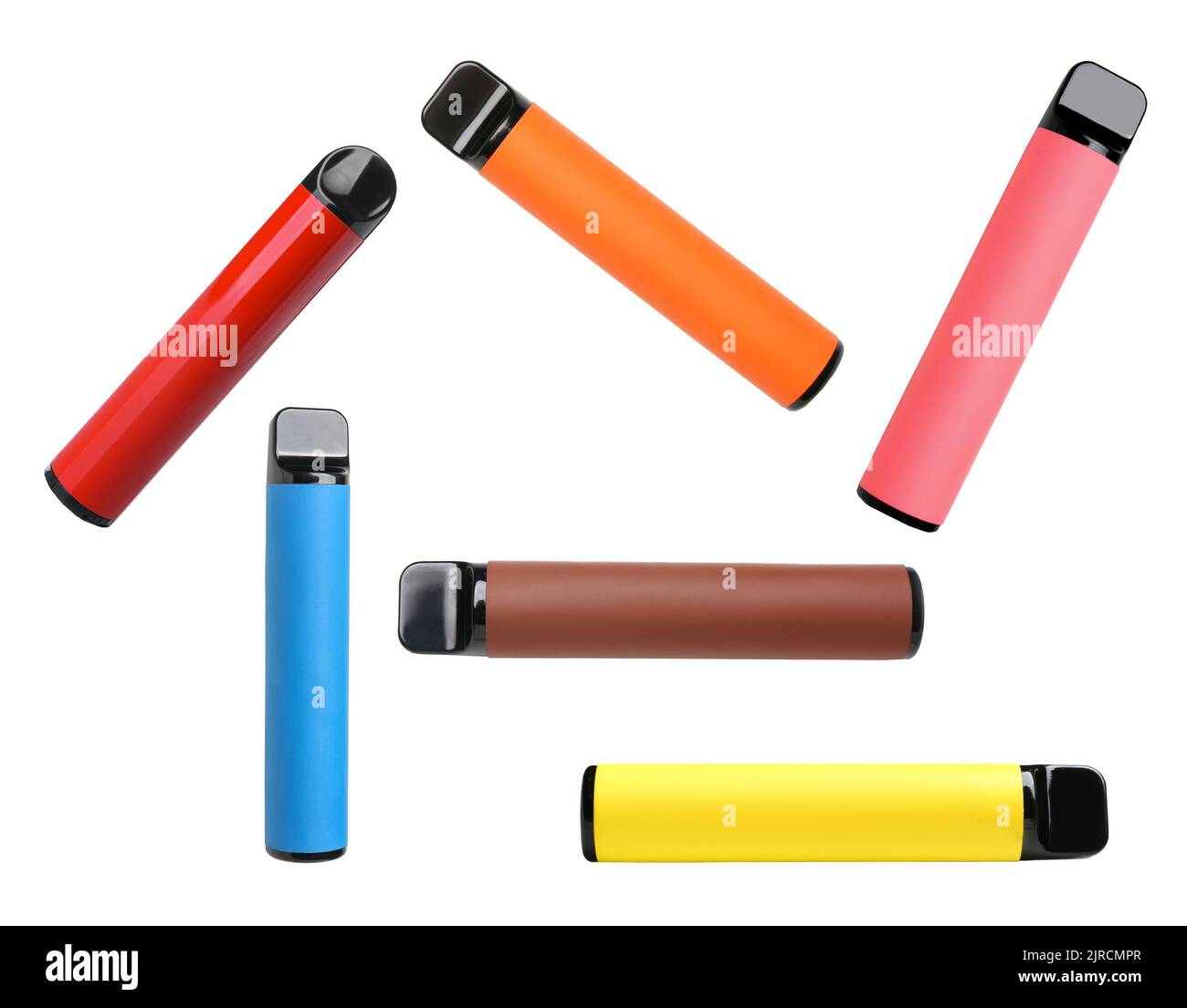 Set of colorful electronic cigars on white background Stock Photo - Alamy