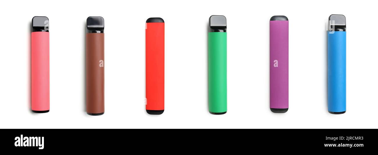 Group of electronic cigars on white background Stock Photo - Alamy