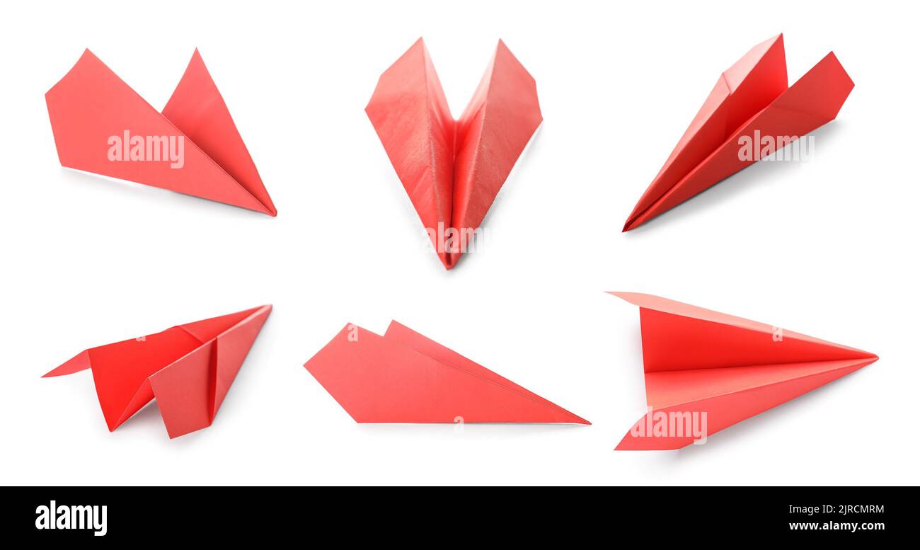Set of red paper plane isolated on white Stock Photo - Alamy
