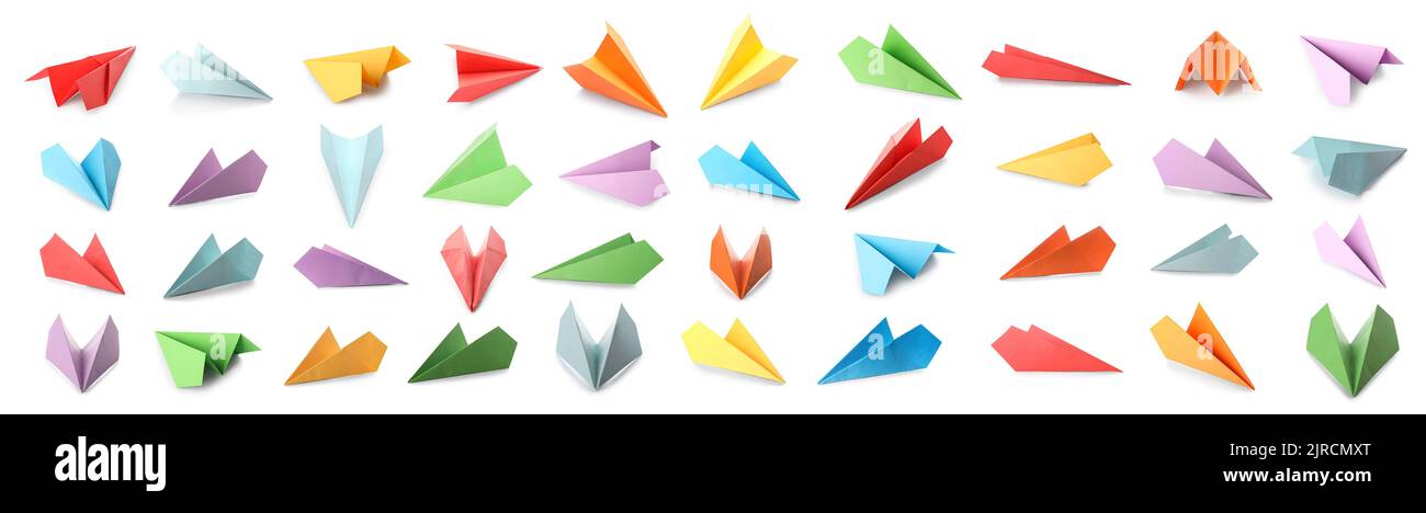 Set of colorful paper planes isolated on white Stock Photo - Alamy