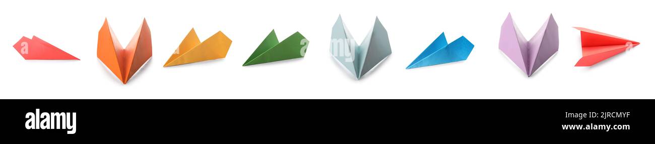 Set of colorful paper planes isolated on white Stock Photo - Alamy