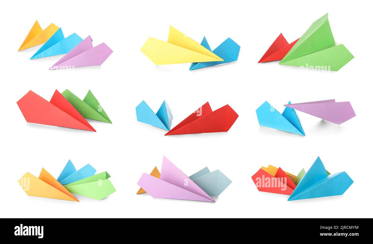 Set of colorful paper planes isolated on white Stock Photo - Alamy