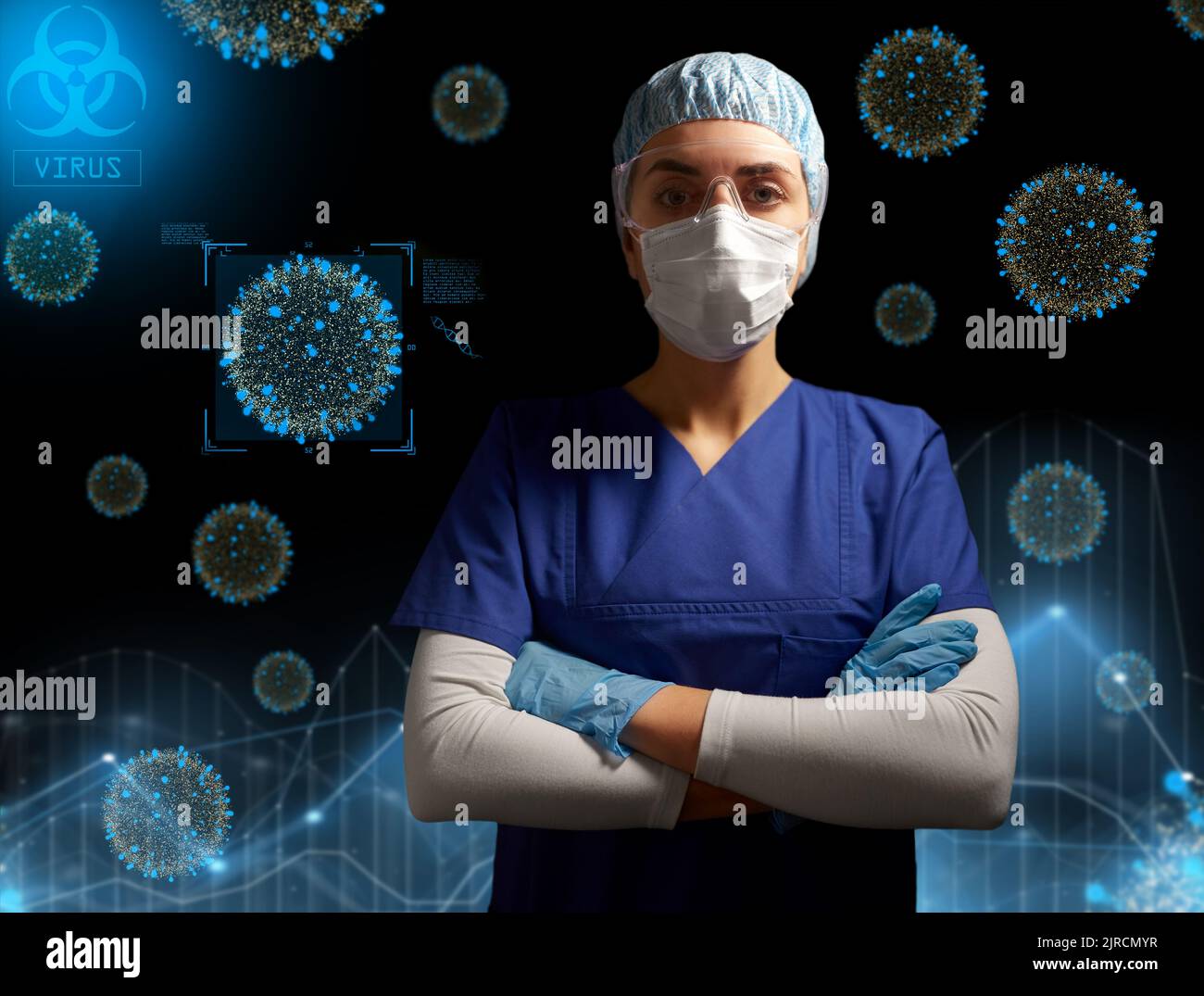 female doctor or nurse in goggles and face mask Stock Photo - Alamy
