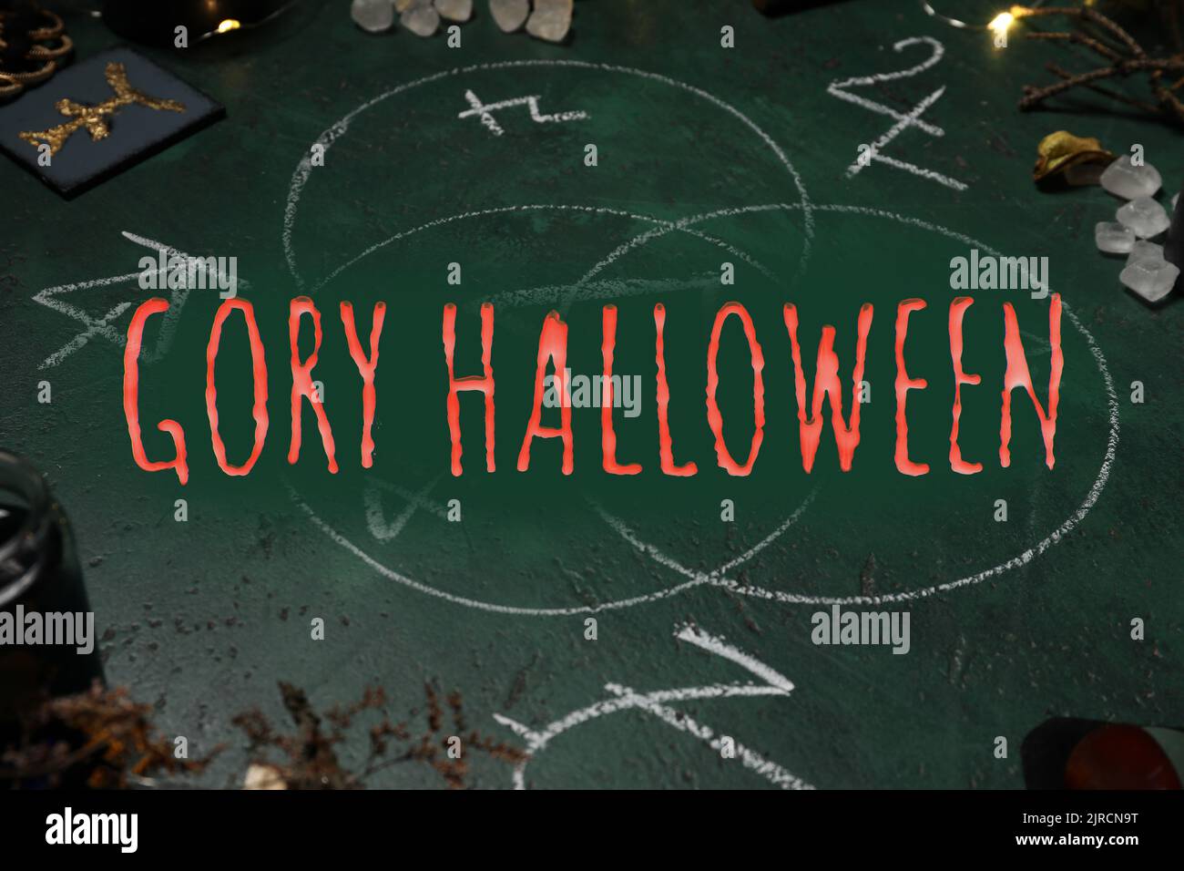 Symbols drawn for ritual on color background. Gory Halloween Stock ...