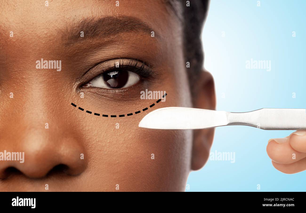 face of african american woman and scalpel knife Stock Photo - Alamy