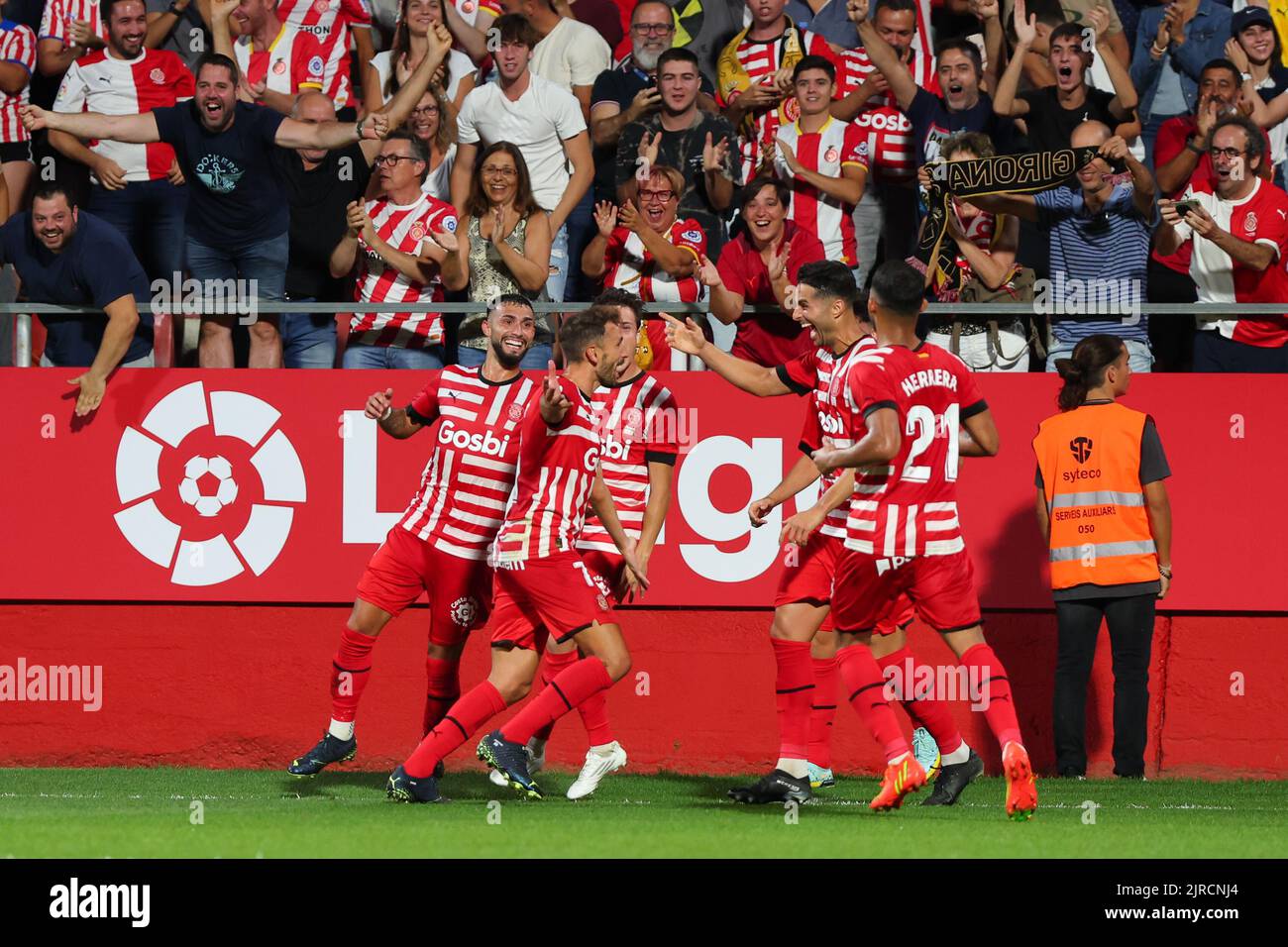 Girona, Spain. 22nd Aug, 2022. players of Girona FC celebrates a goal ...