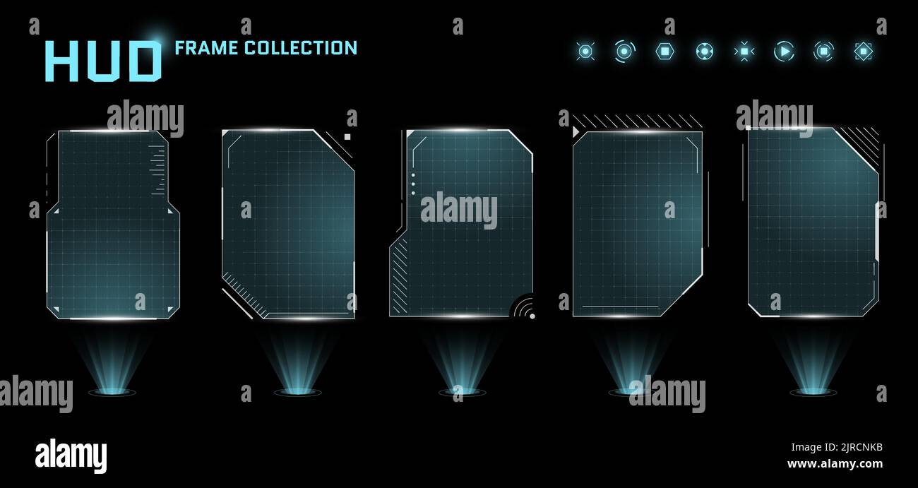 HUD digital futuristic user interface square frame set. Sci Fi high ...
