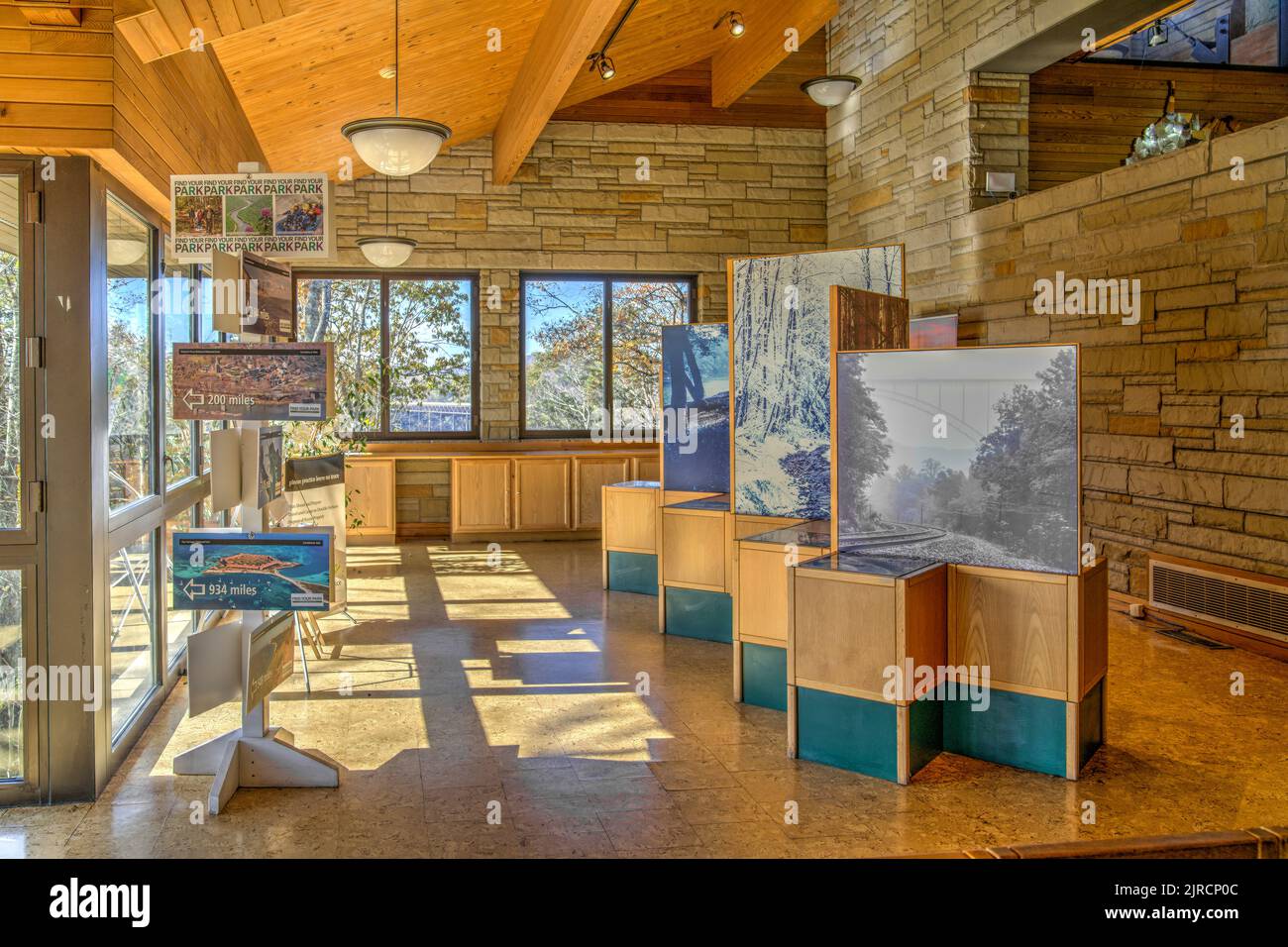 Signpost to other National Parks and photographs inside the Canyon Rim ...