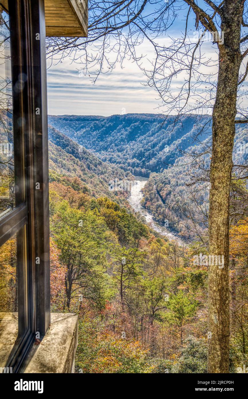 Looking into the New River Gorge from the Canyon Rim Visitor Center at ...