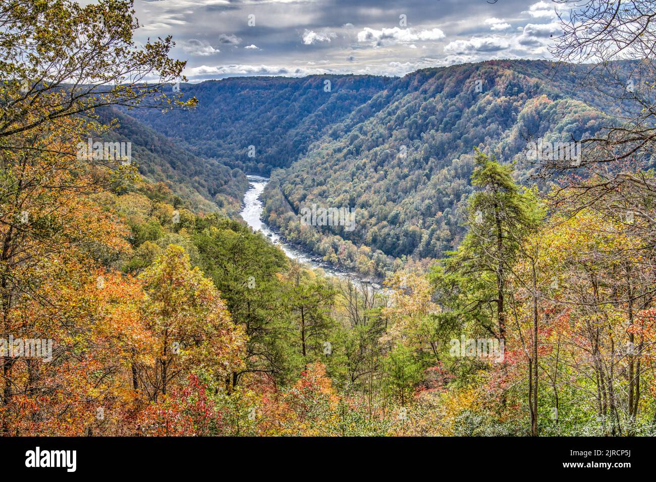 The New River Gorge in the autumn from the overlook at Canyon Rim ...