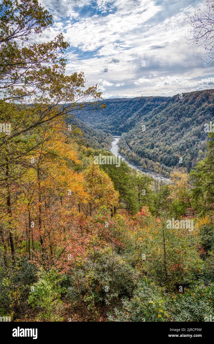 The New River Gorge in the autumn from the overlook at Canyon Rim ...