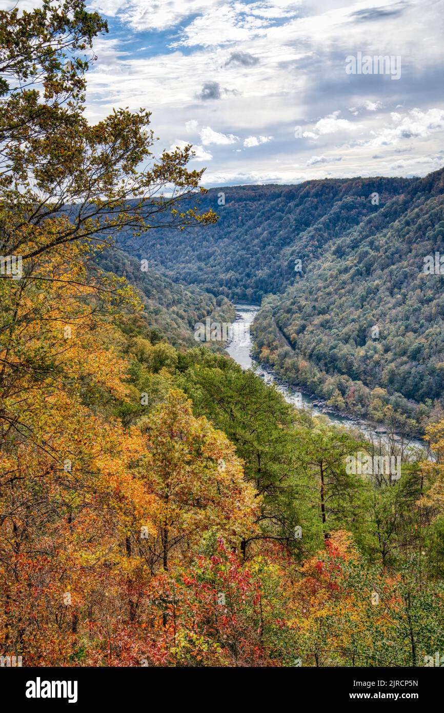 The New River Gorge in the autumn from the overlook at Canyon Rim ...