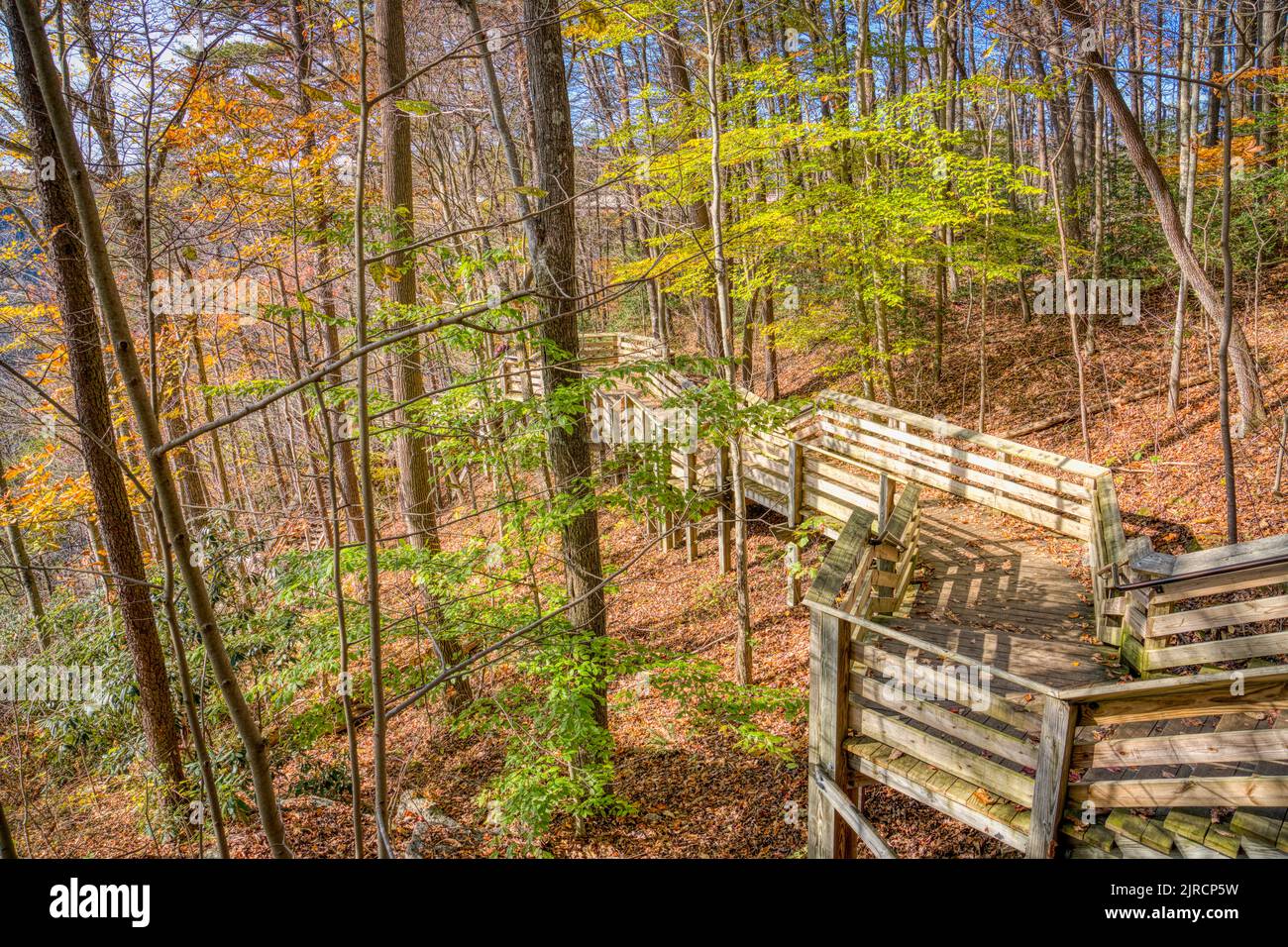 The wooden walkway leading down to overlooks by the Canyon Rim Visitor ...