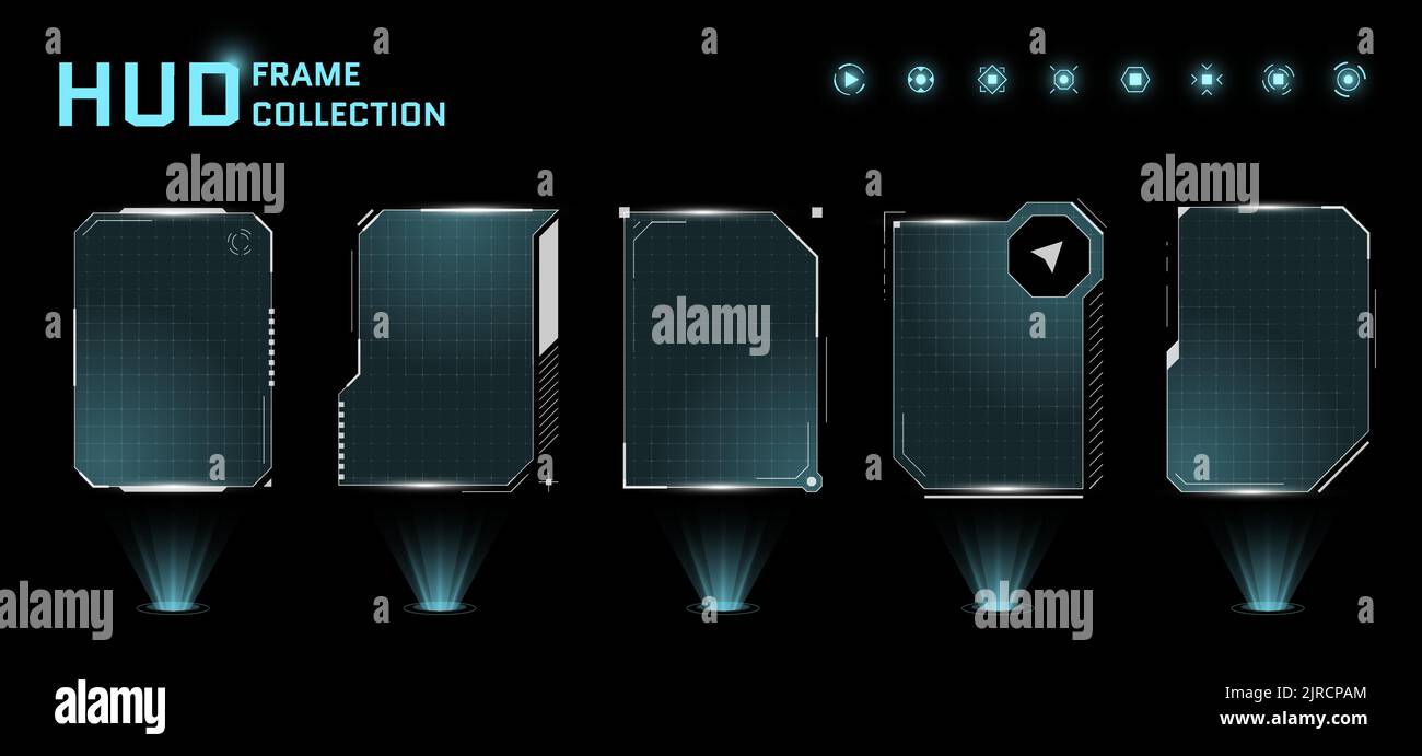 HUD digital futuristic user interface square frame set. Sci Fi high ...