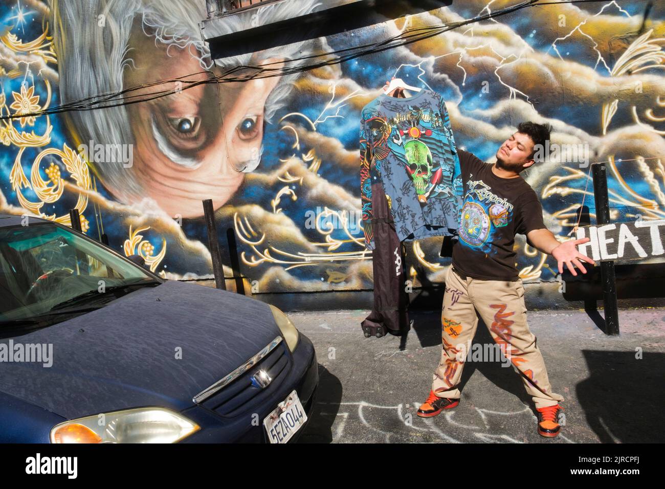 Artist Daniel Calderon at a parking lot sale. Melrose Avenue. Los ...