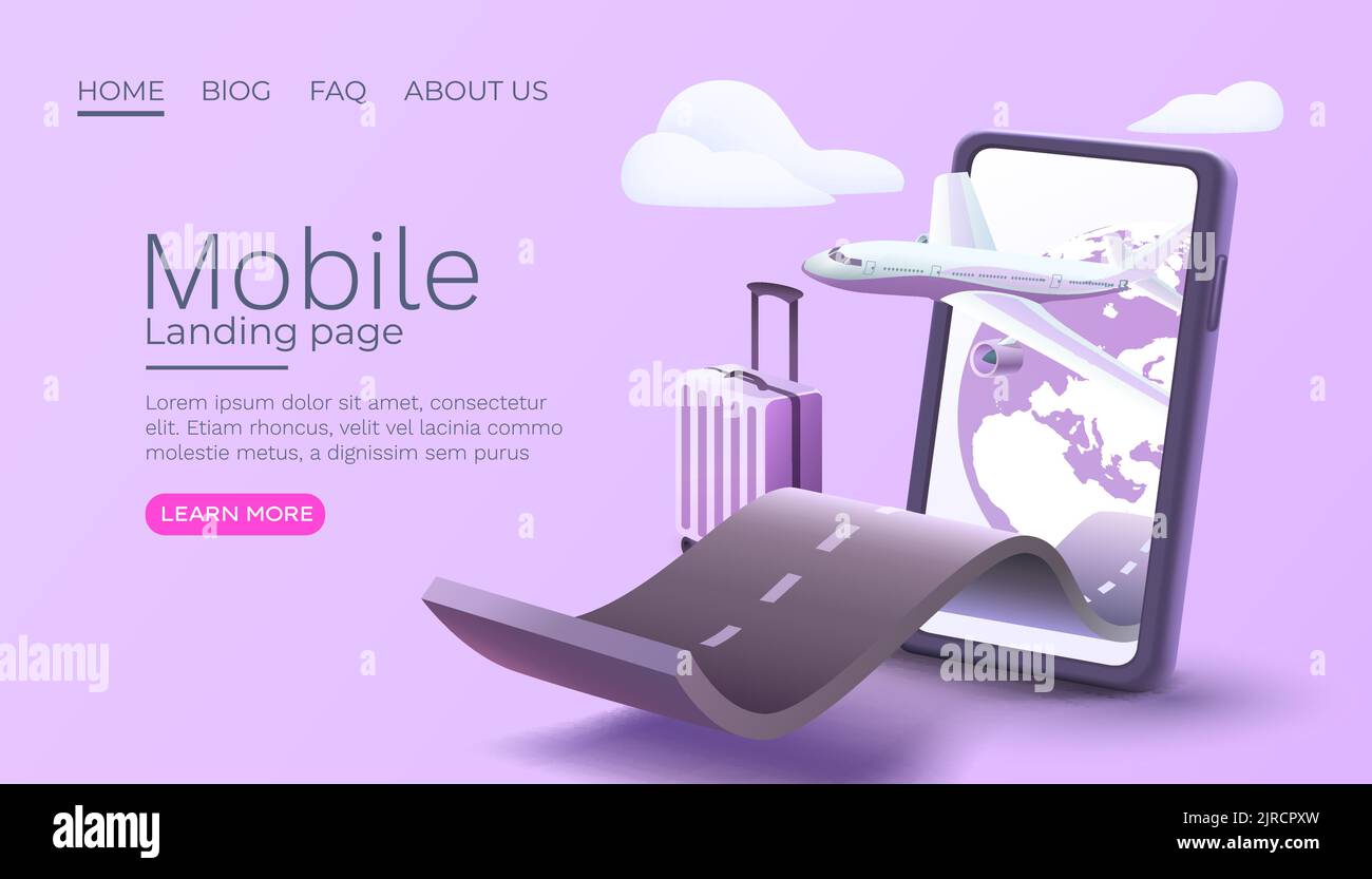 Smart phone plane services, travel position online, web banner. Vector ...