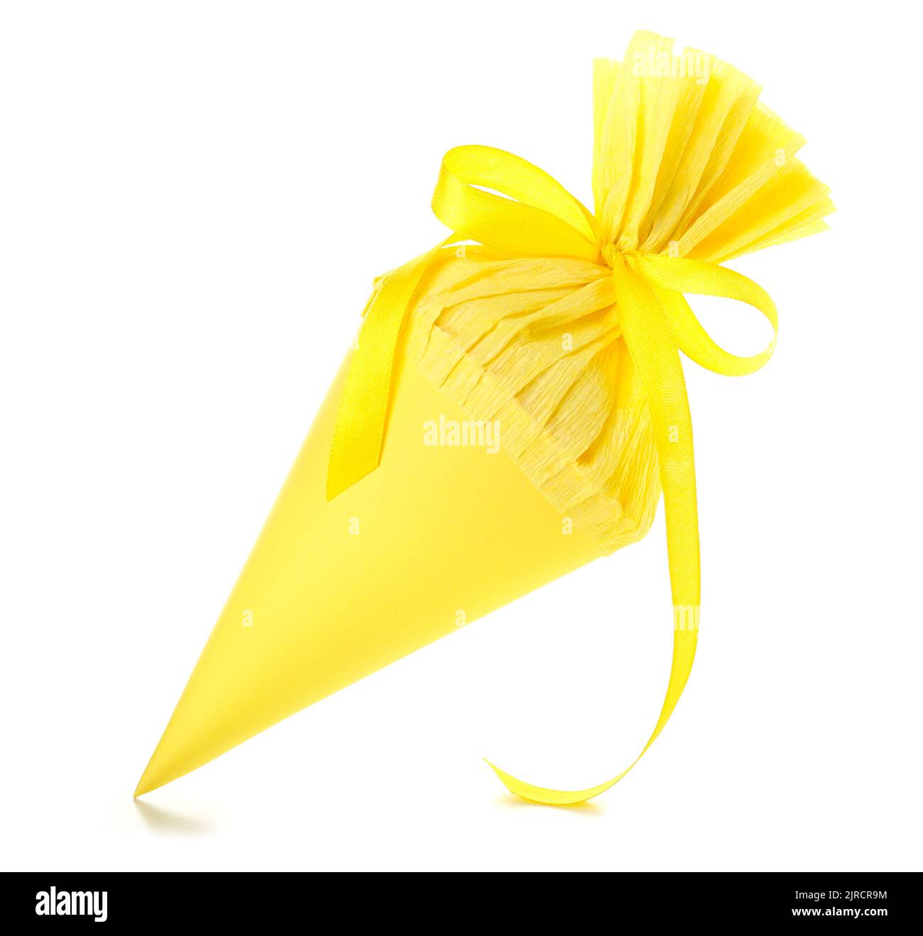 Yellow school cone on white background Stock Photo - Alamy