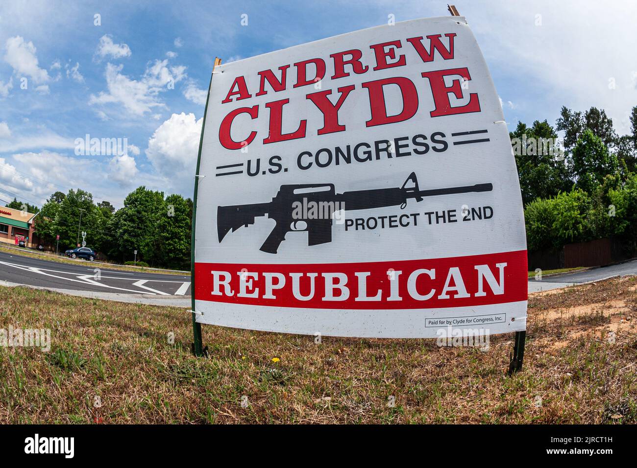 LAWRENCEVILLE, GA - MAY 21 2022: A roadside campaign sign for ...