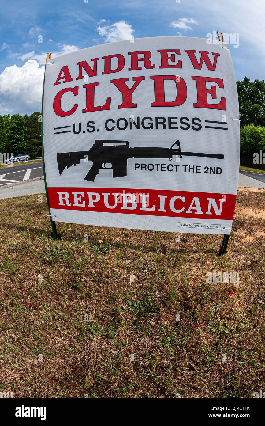 LAWRENCEVILLE, GA - MAY 21 2022: A roadside campaign sign for ...