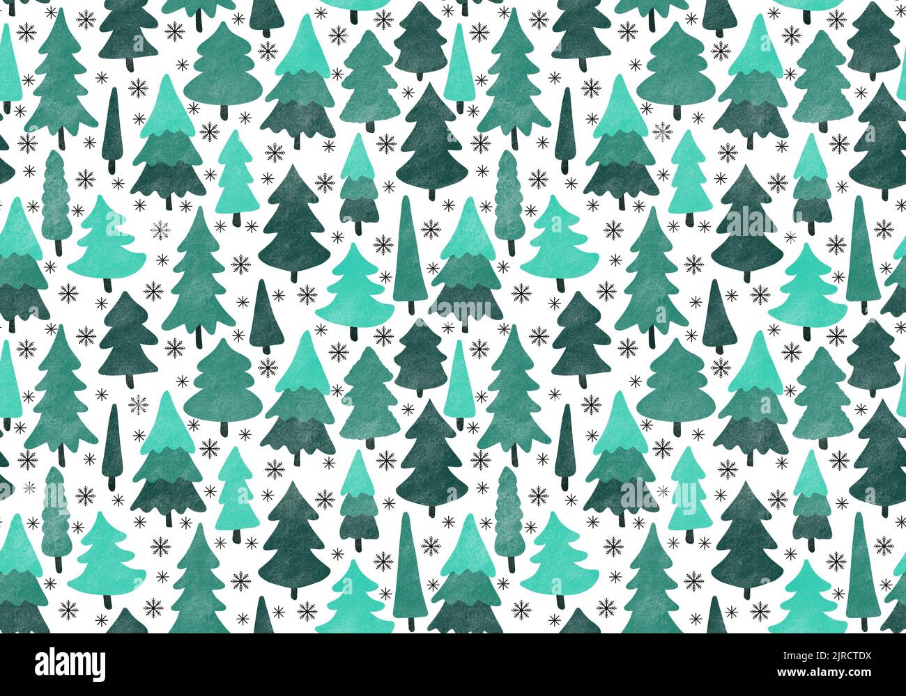 Winter forest seamless Christmas tree pattern for new year wrapping ...