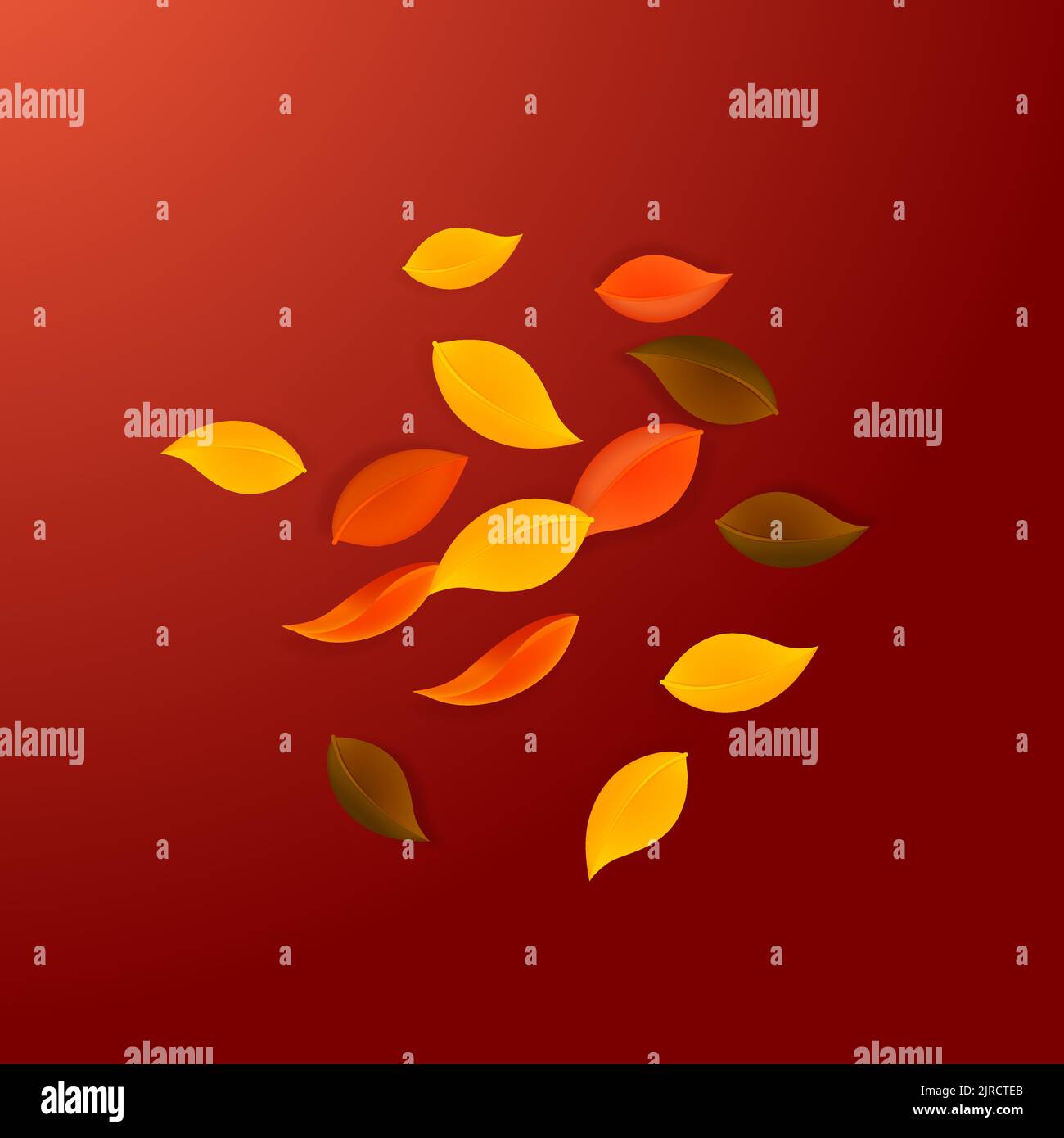 Falling autumn leaves. Red, yellow, green, brown neat leaves flying. Explosion colorful foliage ...