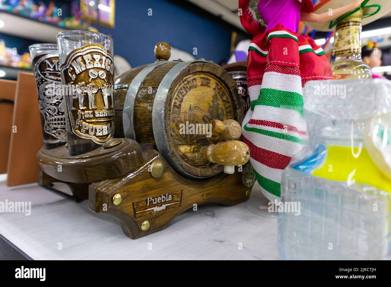 miniature tequila wooden barrel with mexican flag colors adornment at ...