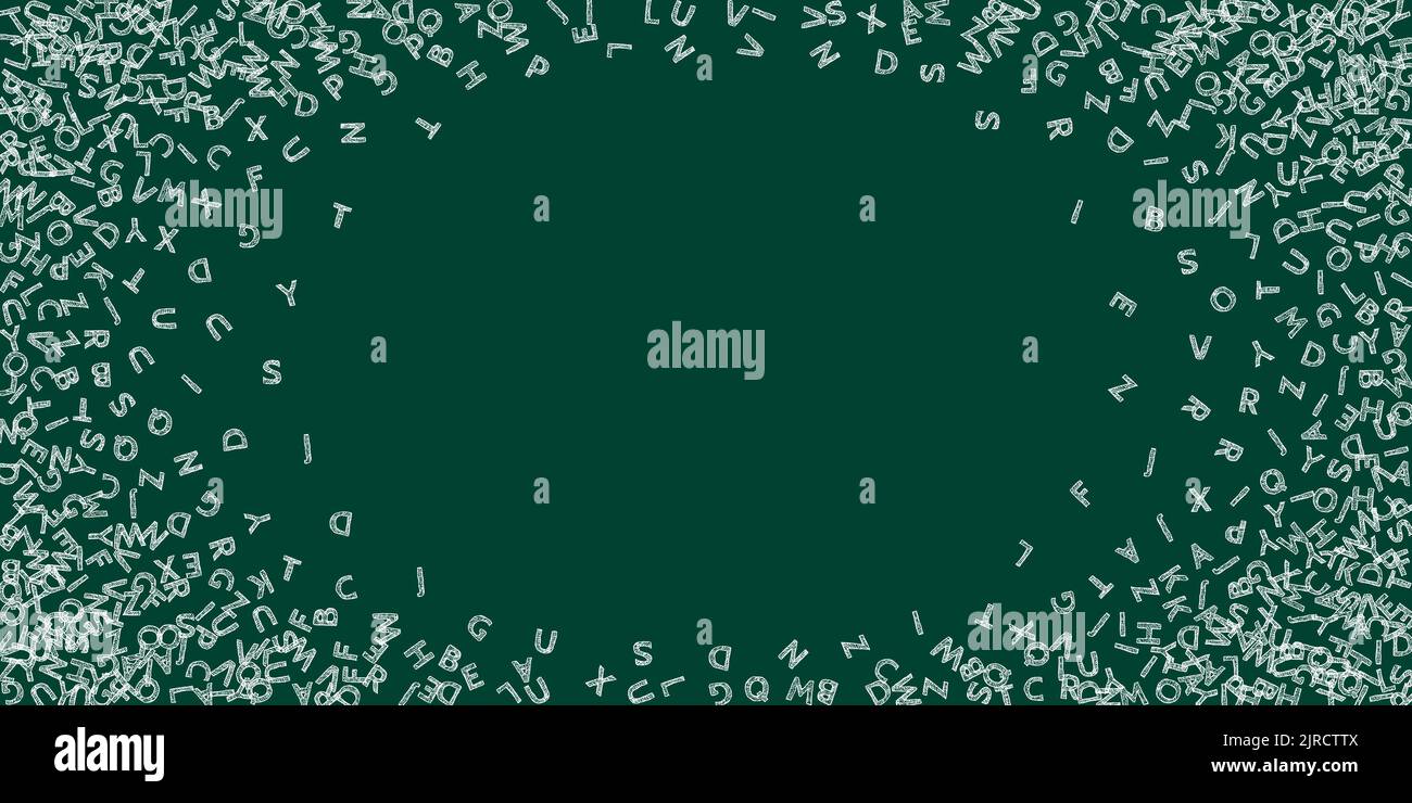 Falling letters of English language. Chalk sketch flying words of Latin ...