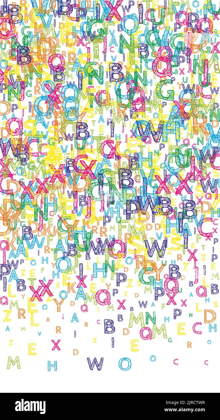 Falling letters of English language. Bright handdrawn flying words of ...