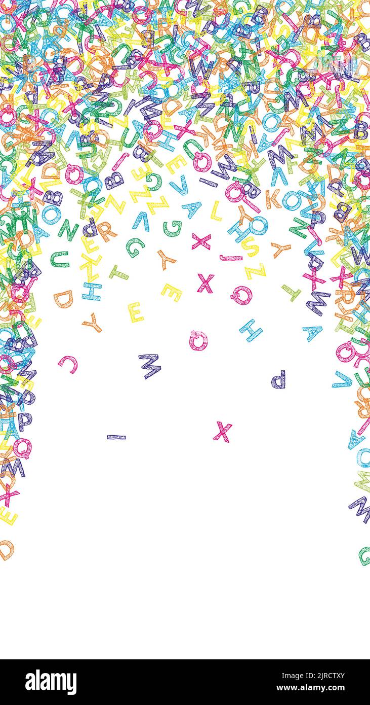 Falling letters of English language. Colorful sketch flying words of ...