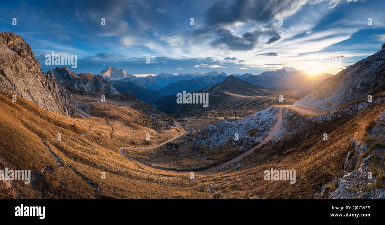 Beautiful view on mountains at sunset in autumn. Nature Stock Photo - Alamy