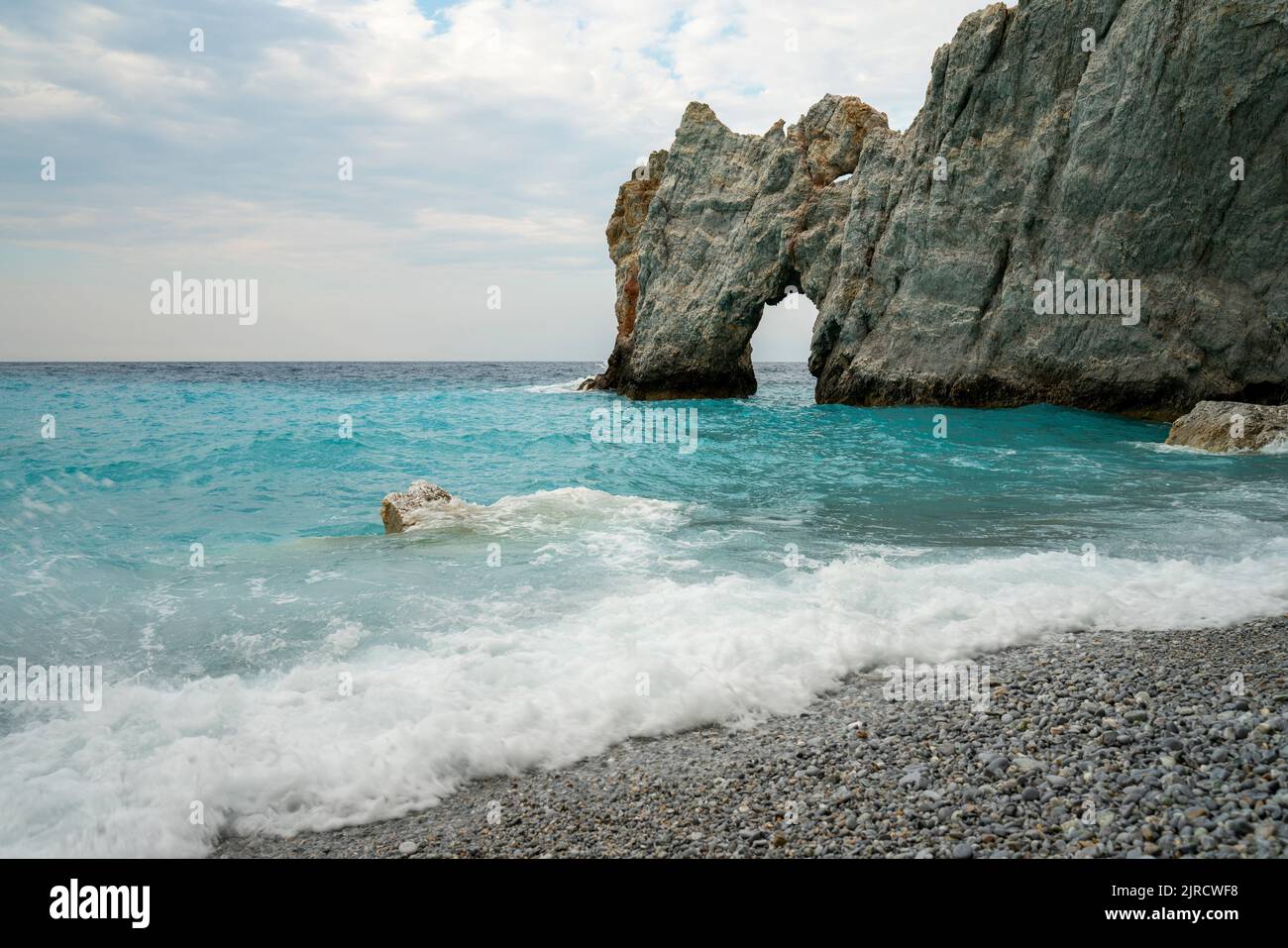 SKIATHOS, GREECE - 08-22-2022 - Famous Lalaria beach in Skiathos Stock ...