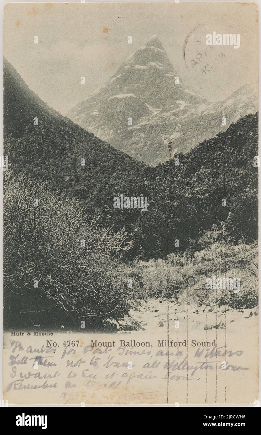 Mount Balloon, 1900-1903, Milford Sound, by Muir & Moodie Stock Photo ...
