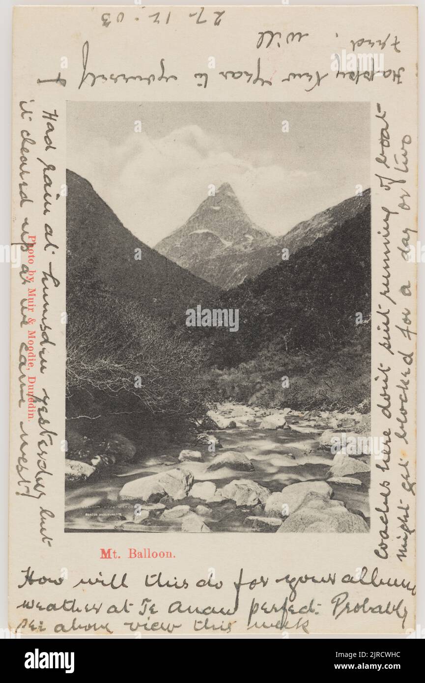 Mount Balloon, 1900-1903, Milford Sound, by Muir & Moodie Stock Photo ...