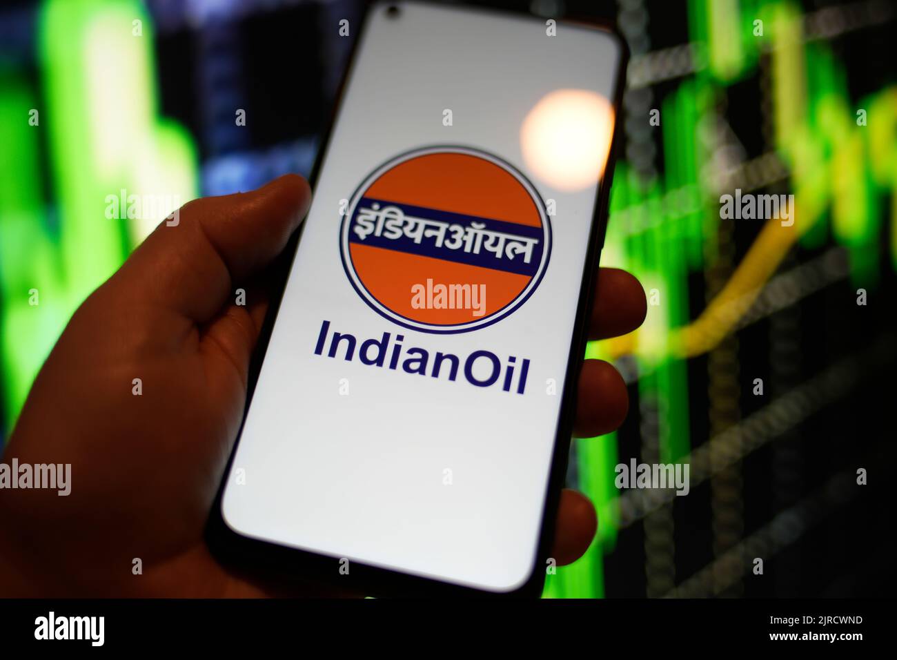 The Indian Oil logo is seen on a Redmi phone screen in this photo ...